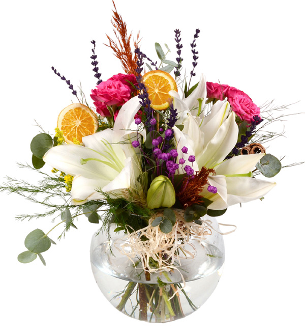 Meleğim Beyaz Lilyum ve Pembe Gül